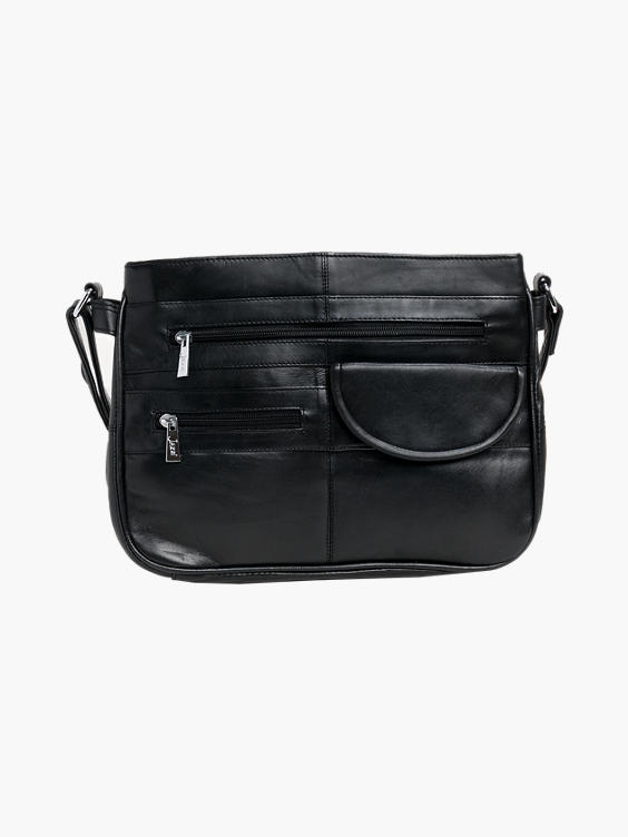 (Deichmann) Black Leather Zip and Pouch Bag in Black | DEICHMANN