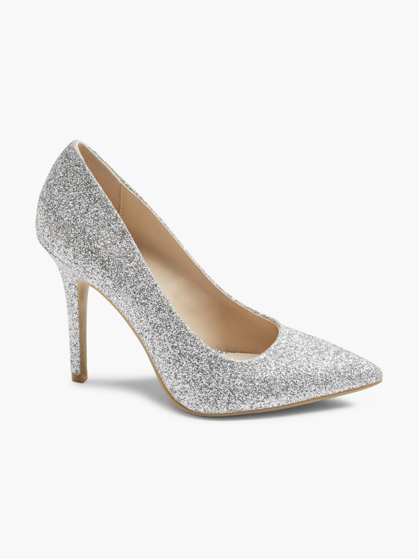 Glittery silver heels store