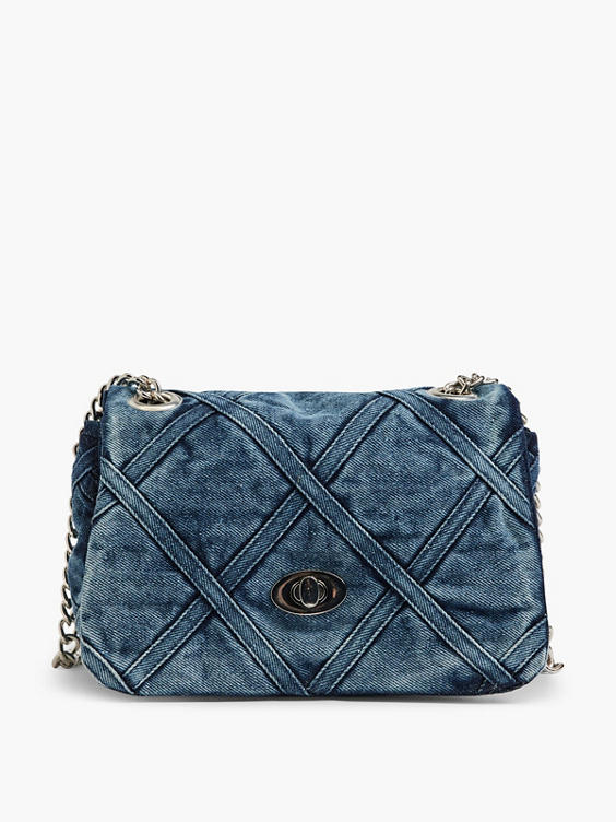(Graceland) Denim Shoulder Bag with Grid Detail in Blue | DEICHMANN