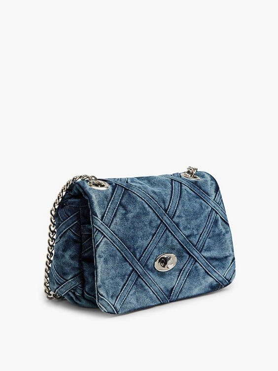 (Graceland) Denim Shoulder Bag with Grid Detail in Blue | DEICHMANN