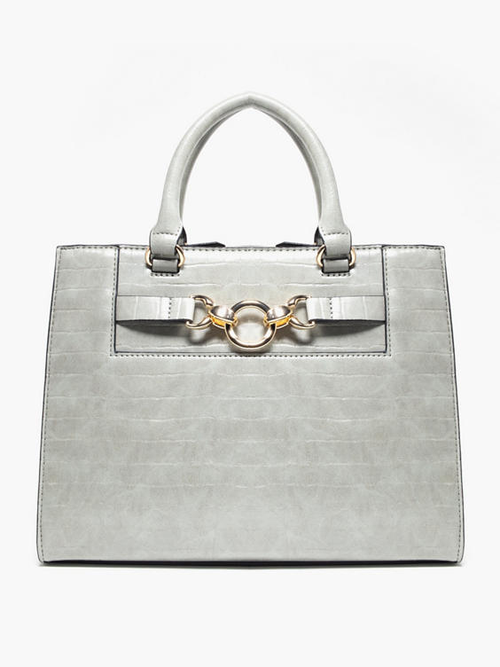 (Catwalk) Grey Croc Effect Bag with Shoulder Strap and Metal Trim in ...